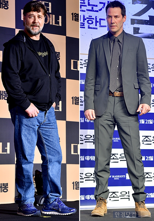 러셀 클로우 Vs 키아누 리브스 할리우드 동갑내기 스타…극과극 패션 스타일 한국경제